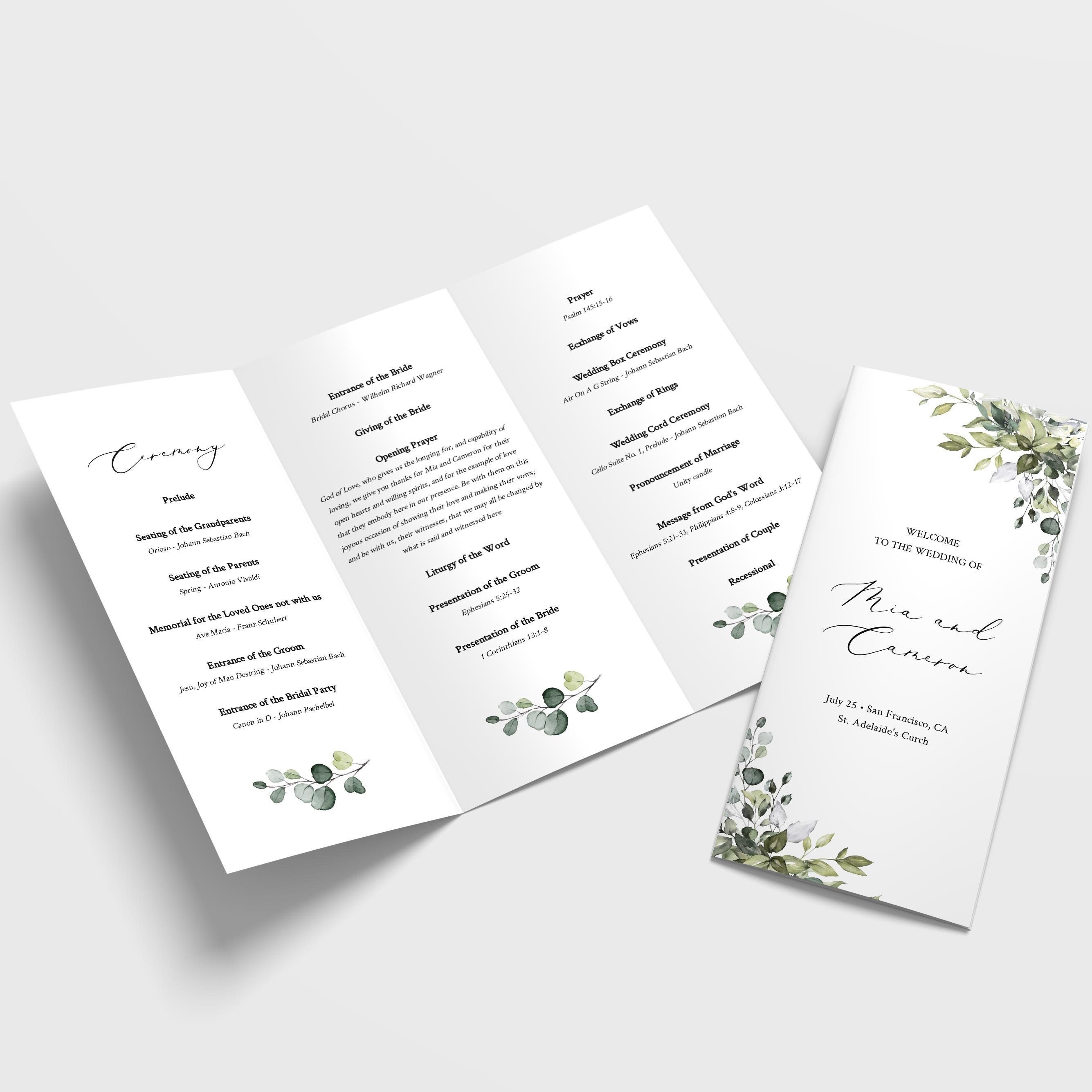 Tri Fold Wedding Ceremony Program Templates