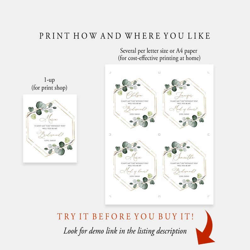 Greenery and Gold Bridesmaid Proposal Wine Label Template - Etsy