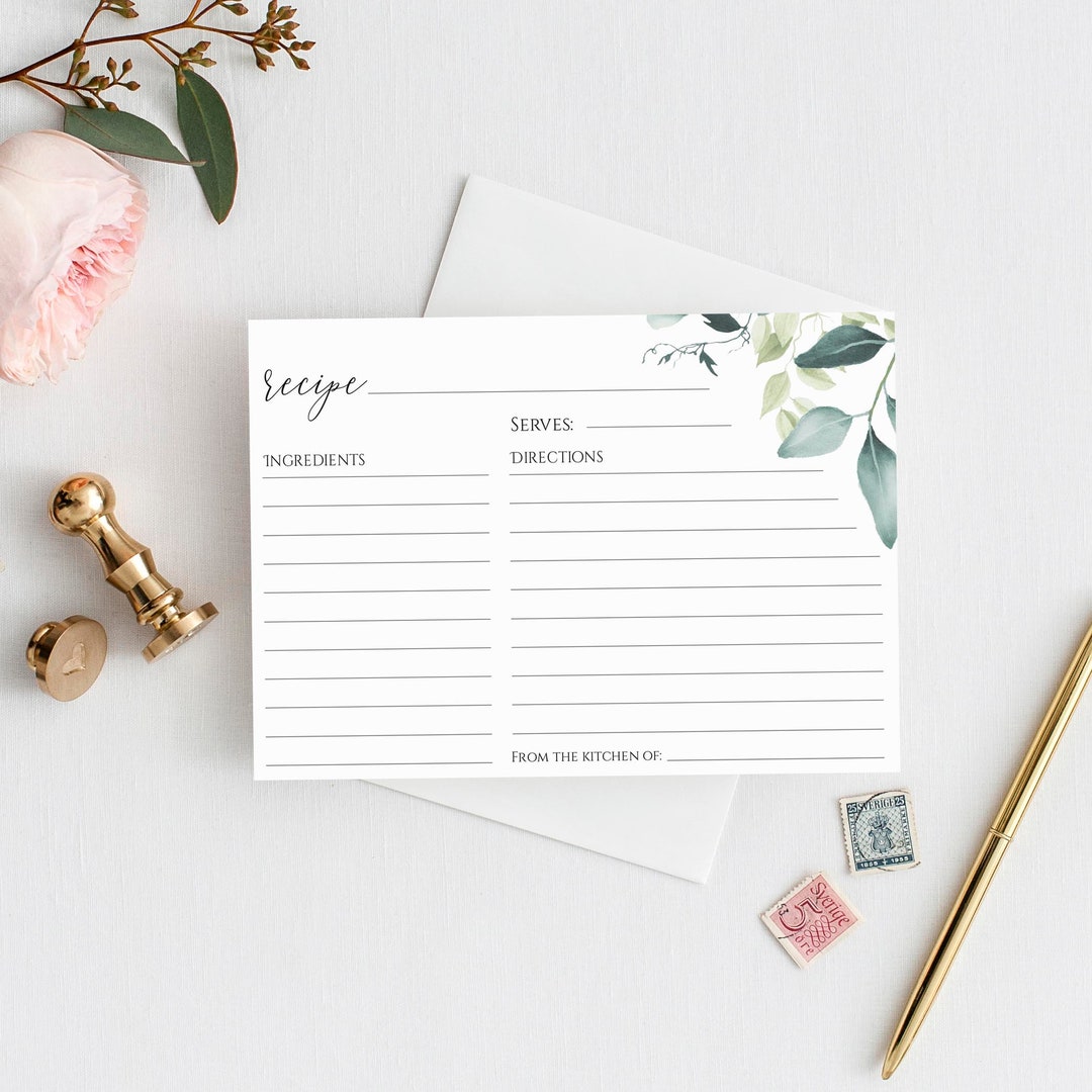 Editable Recipe Card Template, Instant Download, Greenery Recipe Card ...