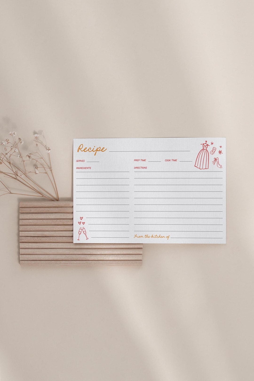 Hand Drawn Recipe Card Bridal Shower Recipe Card Whimsical Recipe Card ...