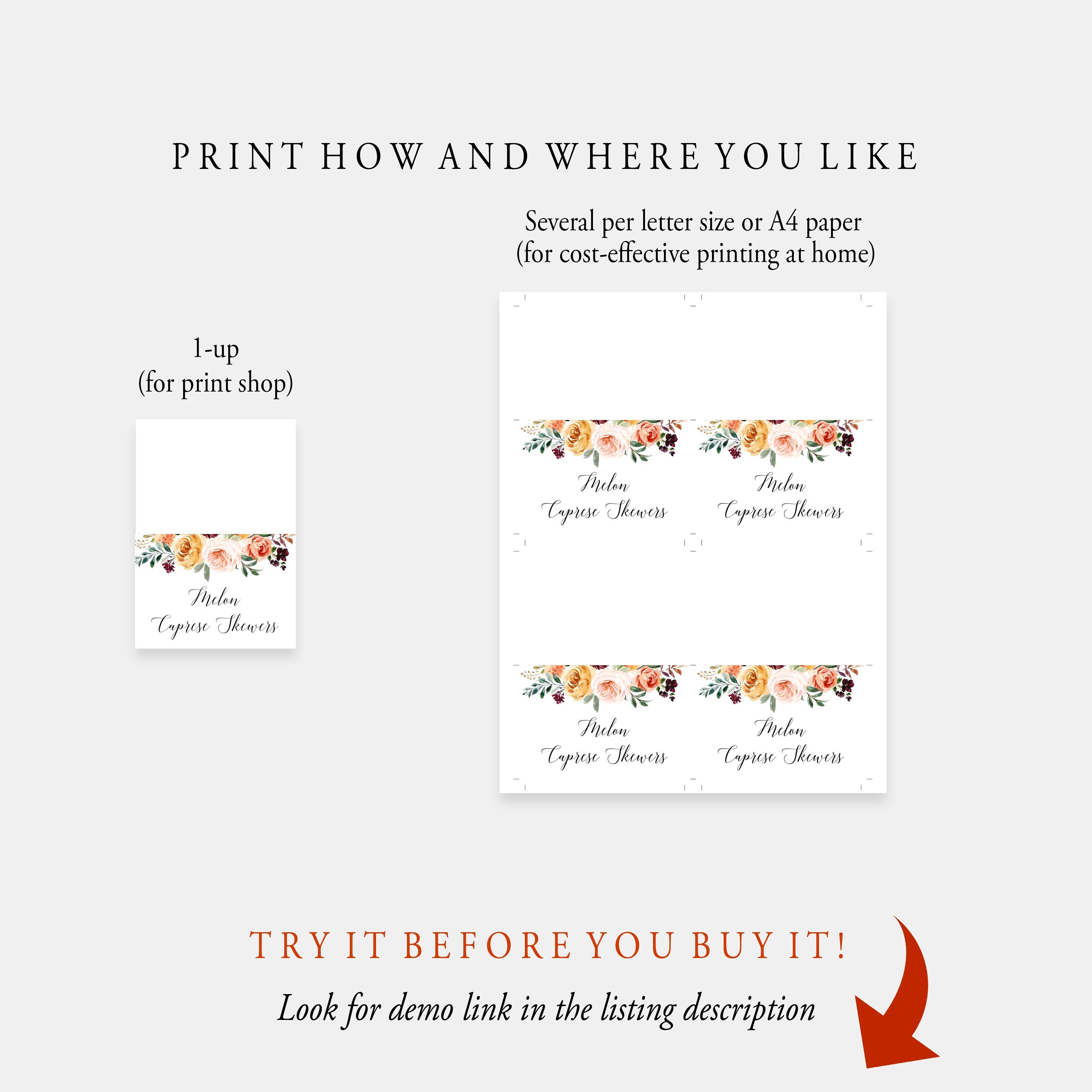 100% Editable Buffet Card Template Instant Download - Etsy