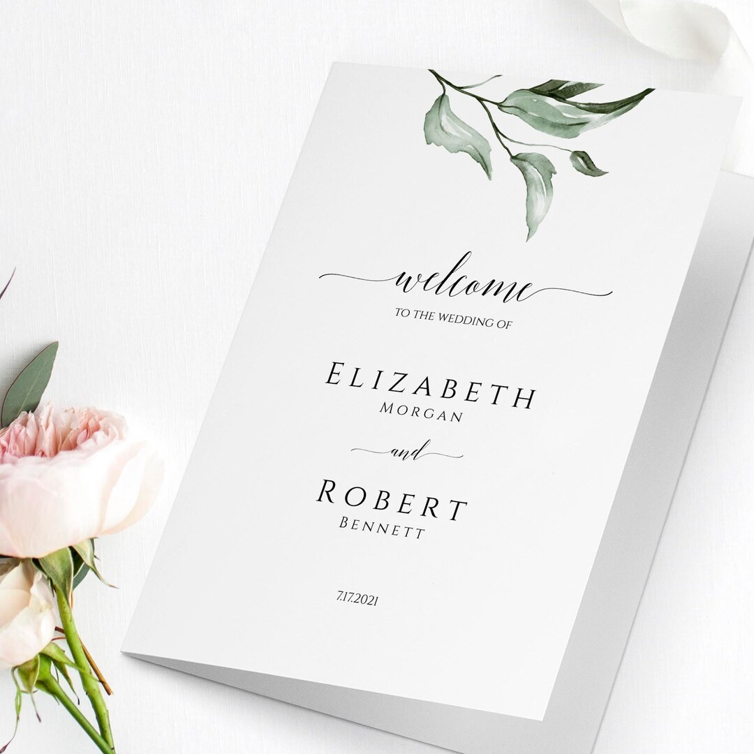 Folded Wedding Program Template, Fully Editable Folded Ceremony ...