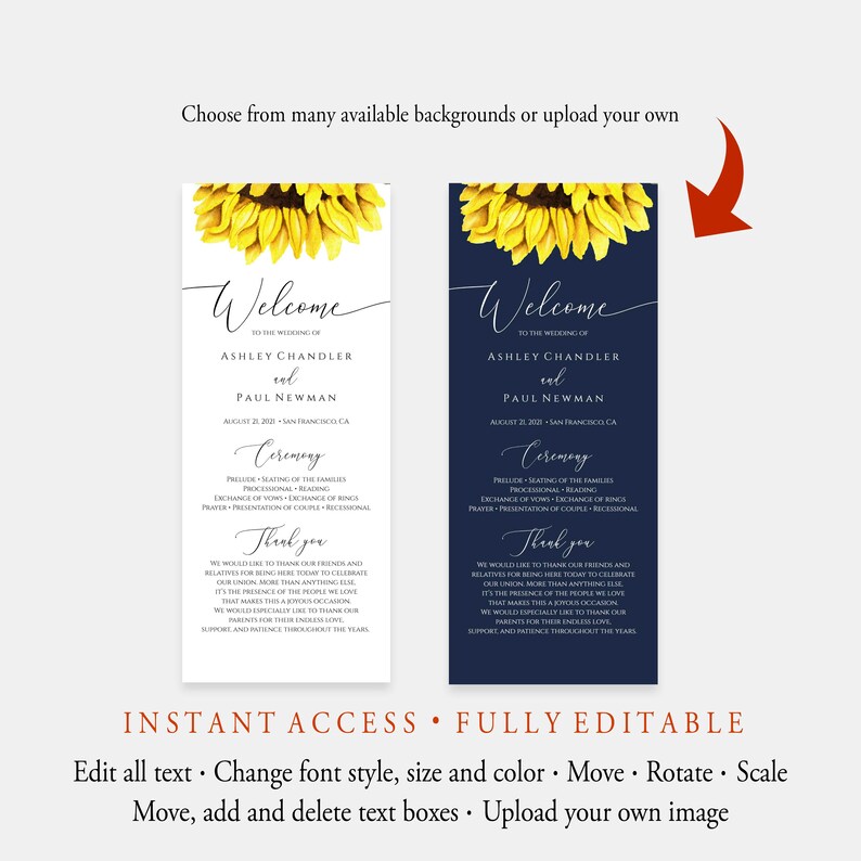 Rustic Wedding Program Template Editable Printable Ceremony | Etsy