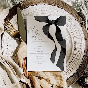 Bow Menu Template Ribbon Wedding Menu Card Black Bow Menu Slim Menu ...