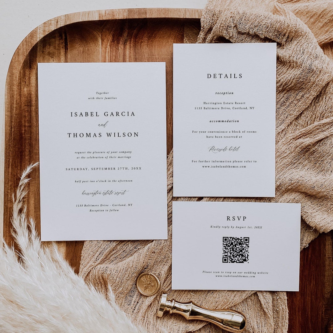 Wedding Invitation Template Set Elegant Wedding Invitation Suite Formal ...