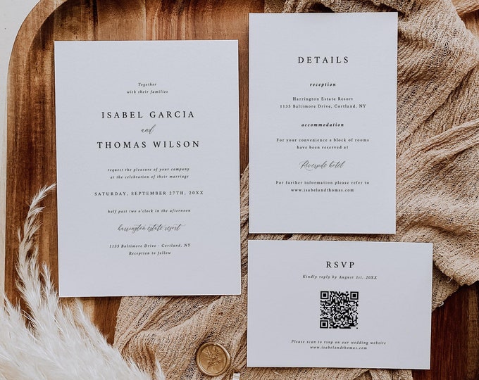 Calligraphy QR Code Wedding Invitation Set, Elegant Design (canva ...