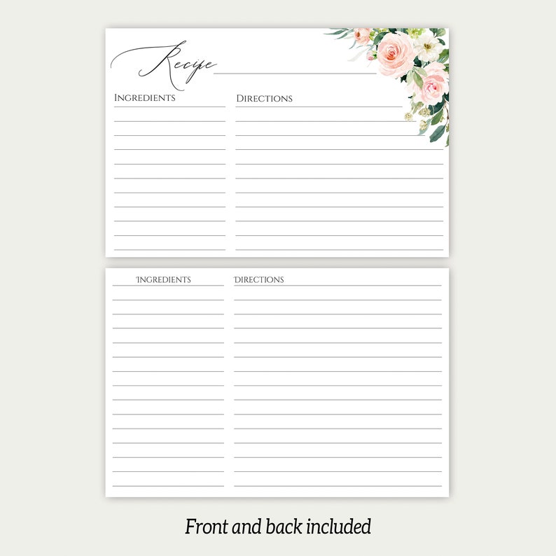 Printable Recipe Card Bridal Shower Recipe Card, Floral Recipe Card ...