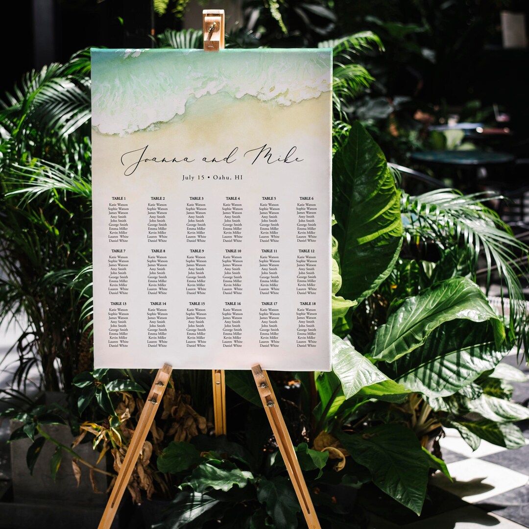 Beach Wedding Seating Chart Template, Editable Ocean Seating Cards ...