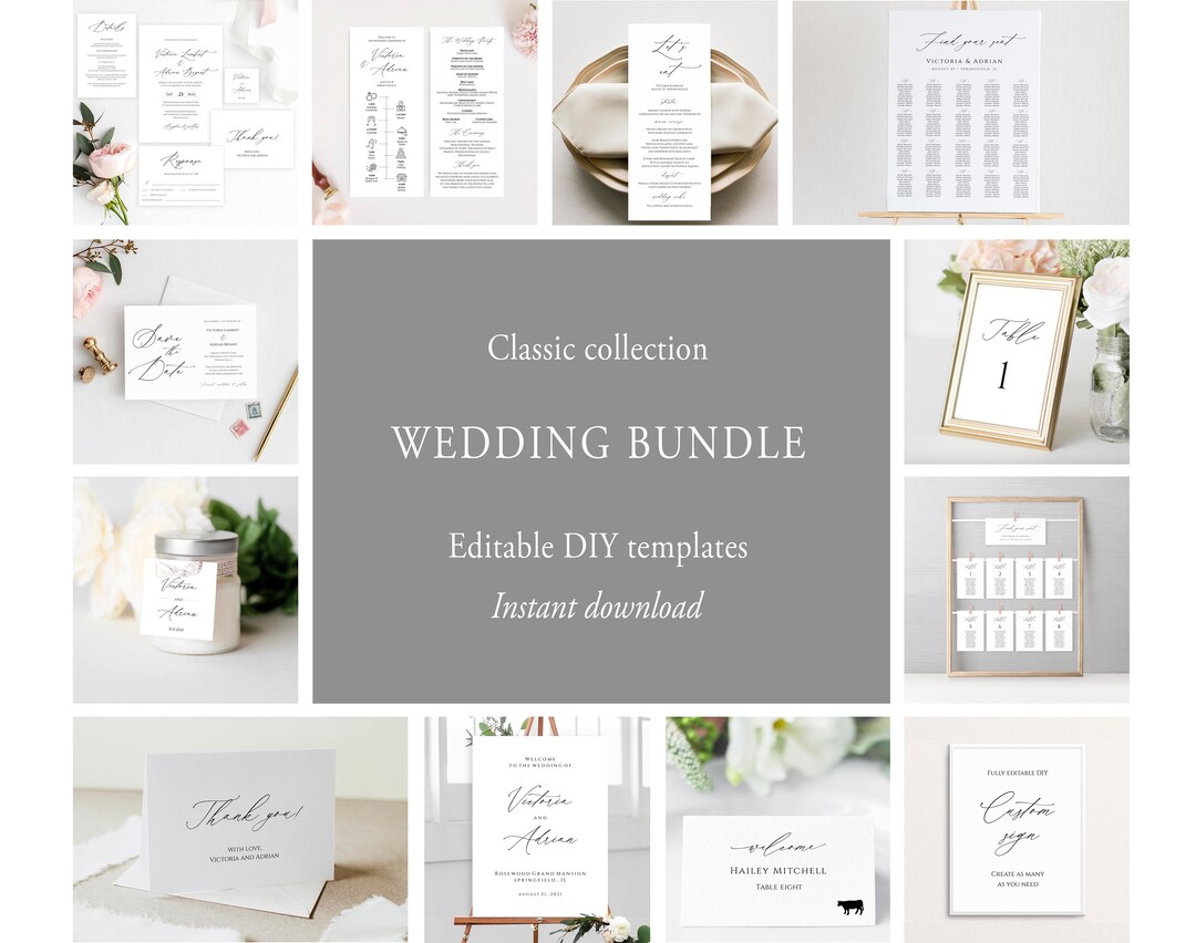 Wedding Template Bundle Editable Modern Wedding Bundle Printable Wedding Invitation Minimalist ...