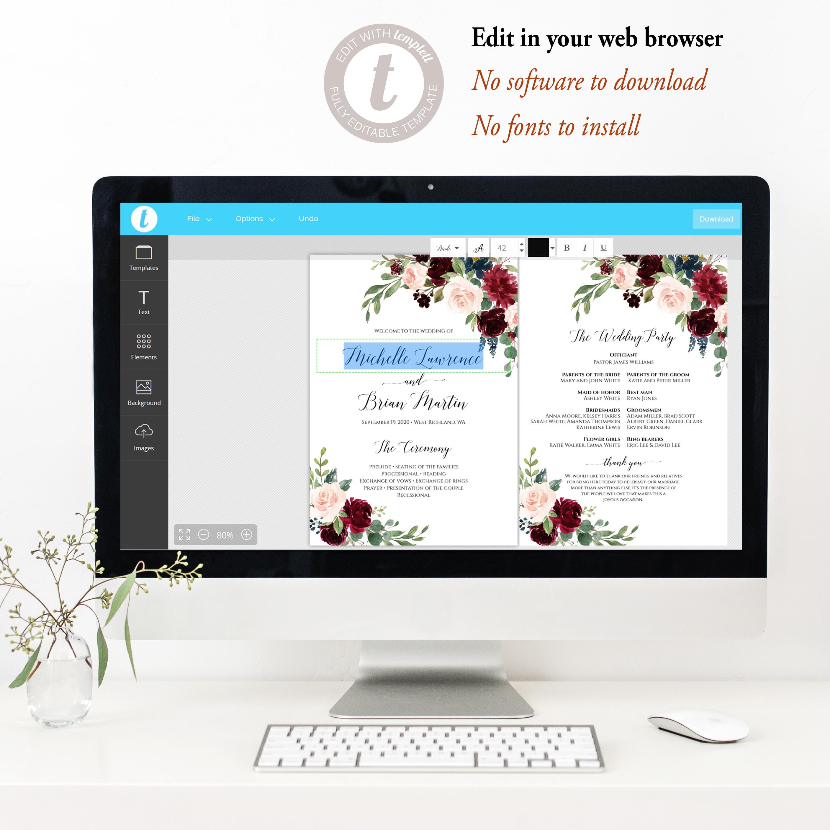 Fan Program Template, Fan Wedding Program, Ceremony Program, Printable ...