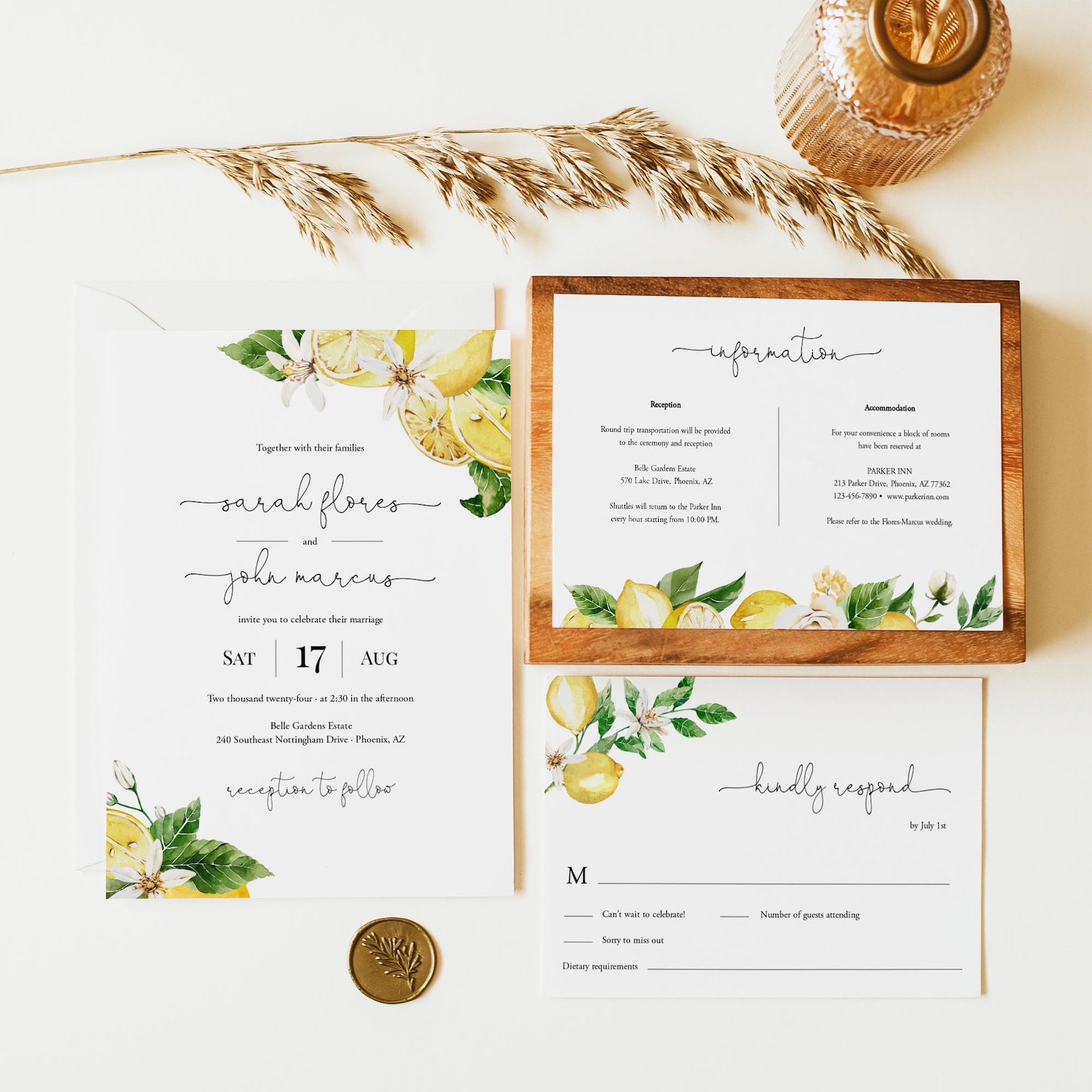 Lemon Wedding Invitation Set Printable Citrus Invitation - Etsy