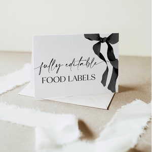Bow Buffet Card Bow Bridal Shower Food Label Ribbon Birthday Food Card ...