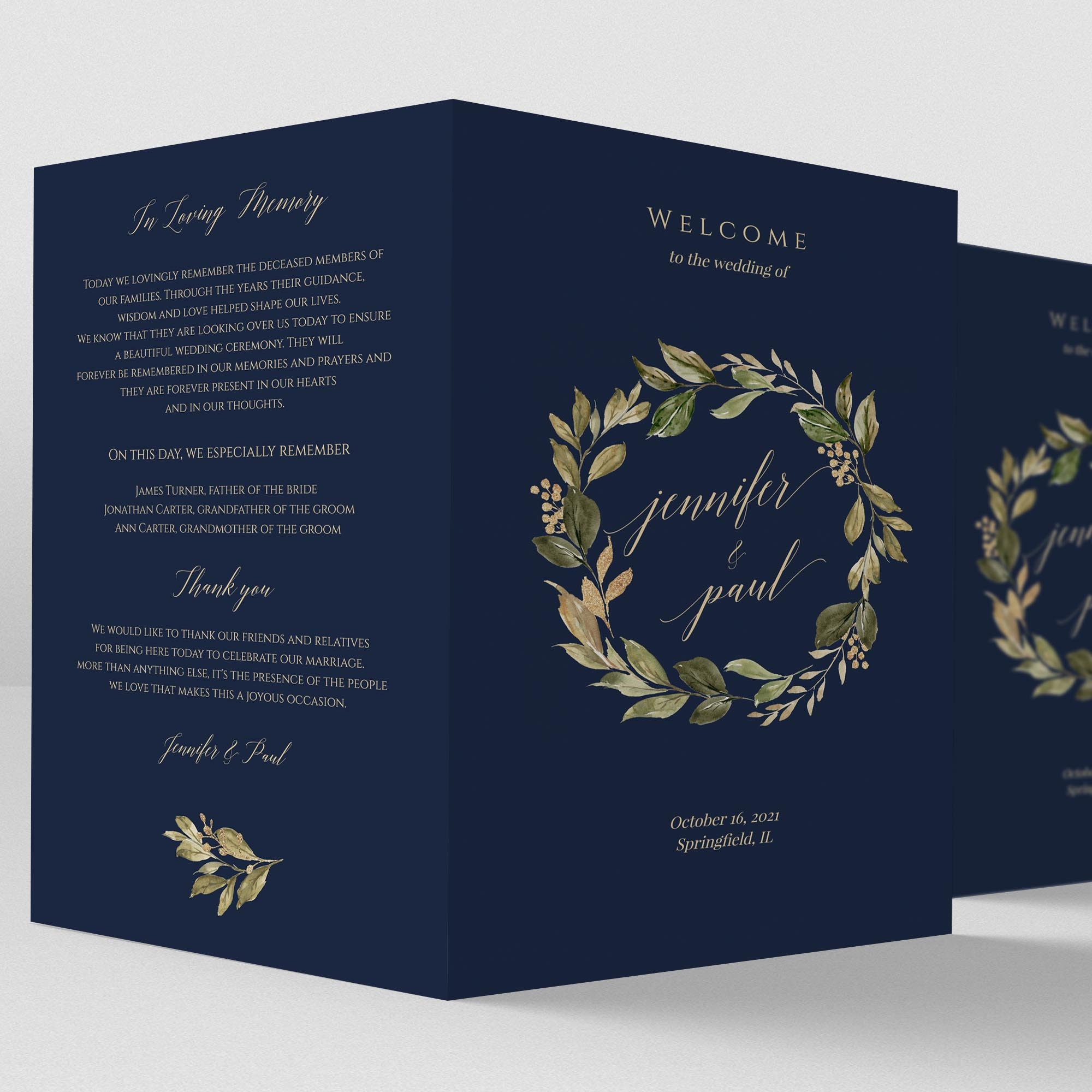 Navy and Gold Folded Program Template Fully Editable Order of - Etsy