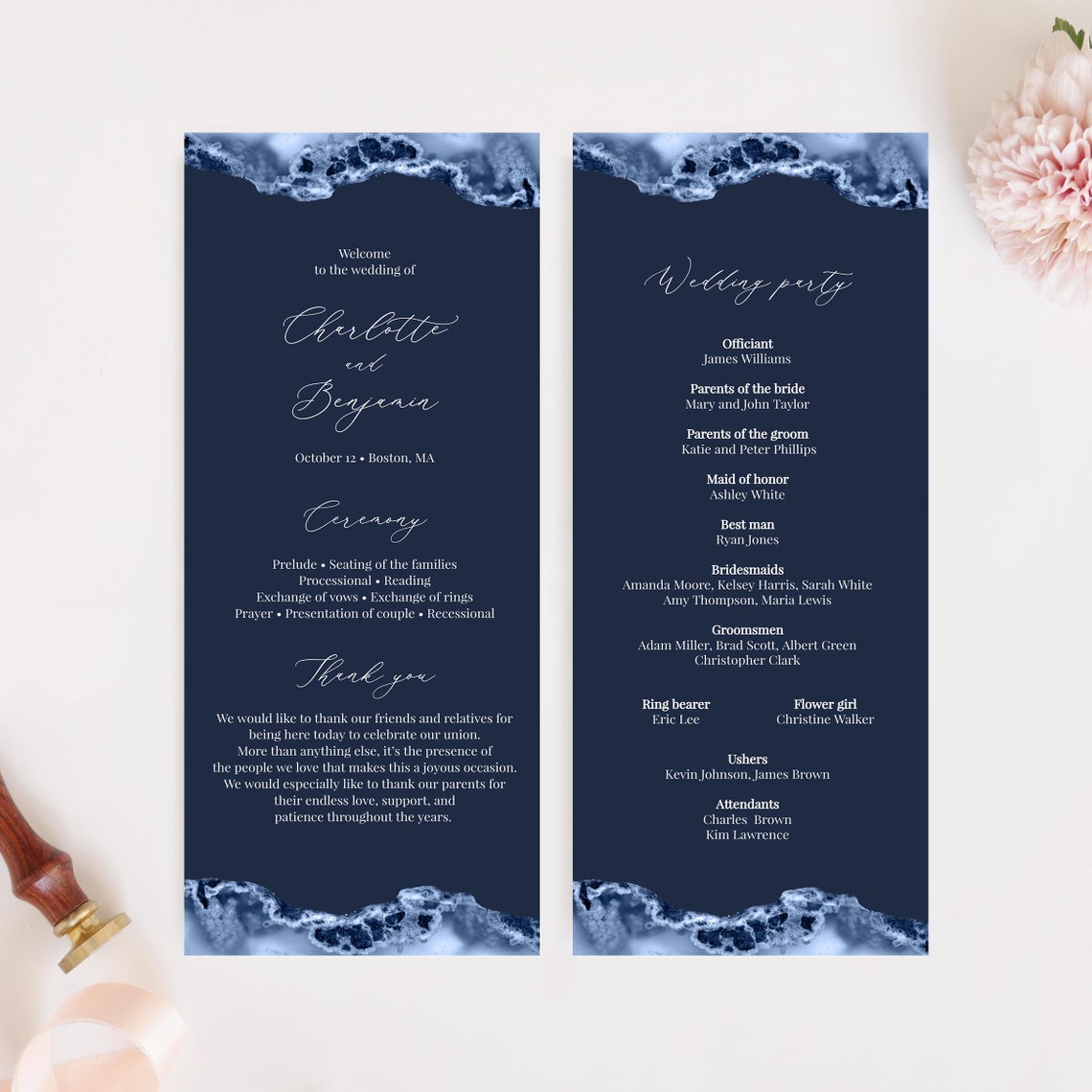 Navy Wedding Program Template Waves Ceremony Template - Etsy