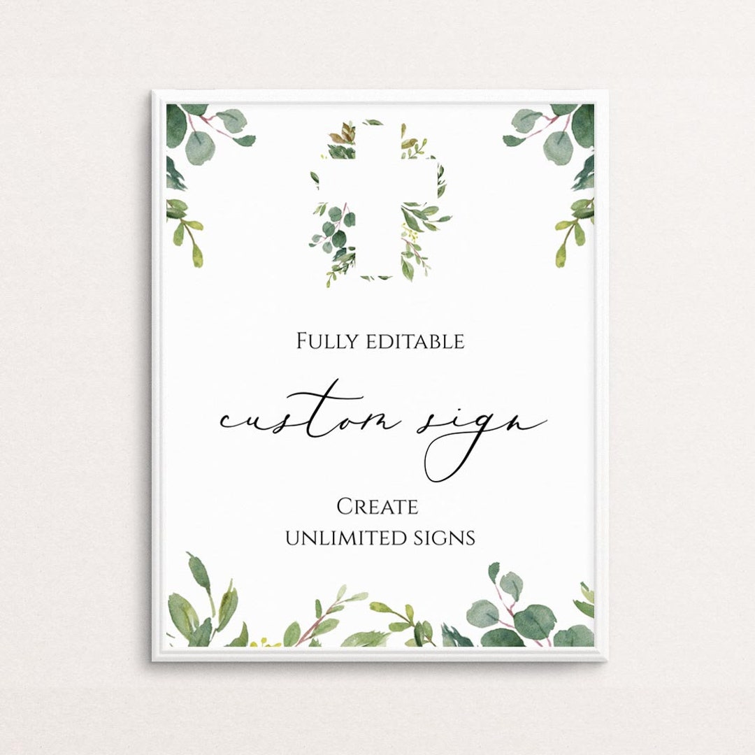 Custom Christening Sign Template Greenery Baptism Sign Personalized ...