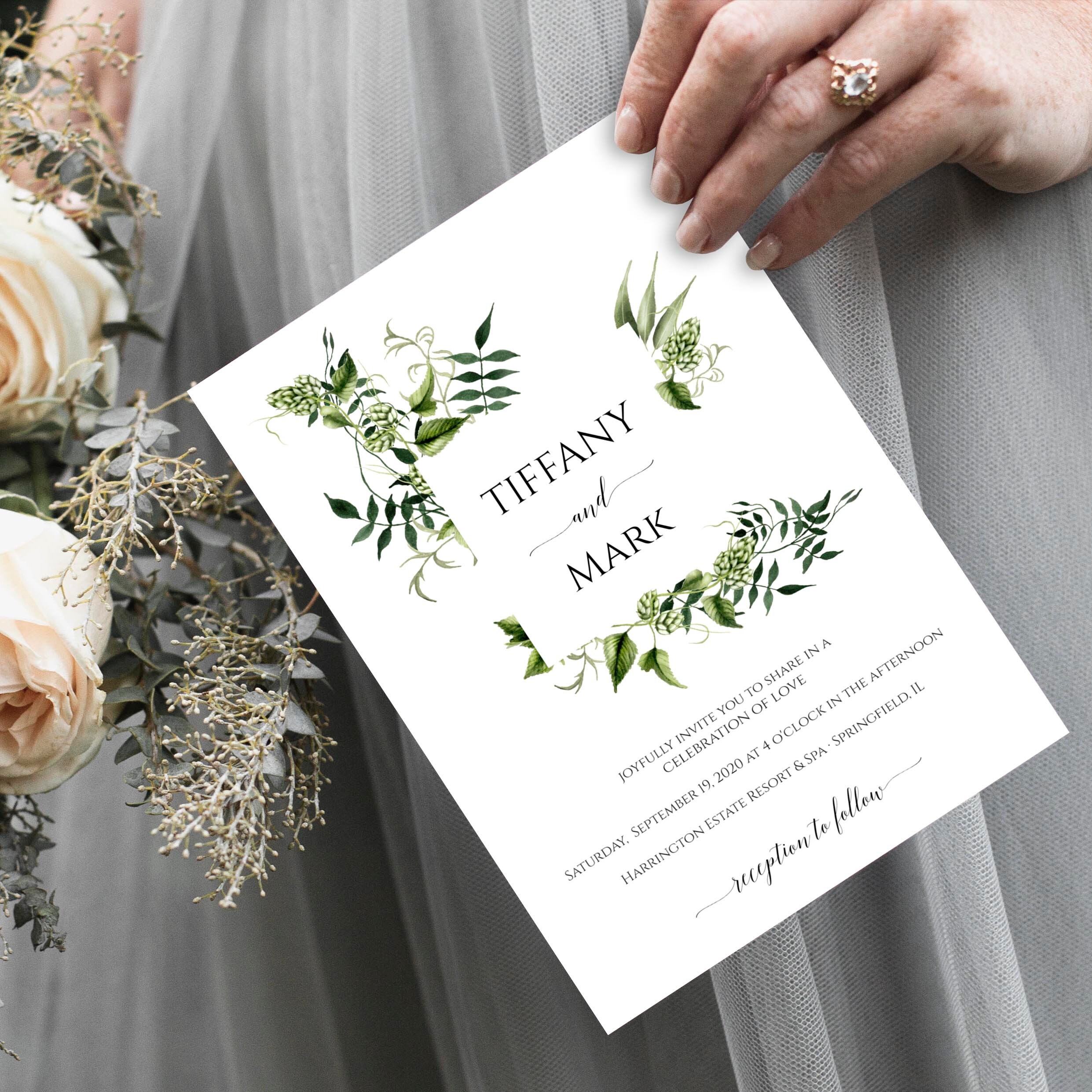 Greenery Wedding Invitation Suite Fully Editable Invitation | Etsy