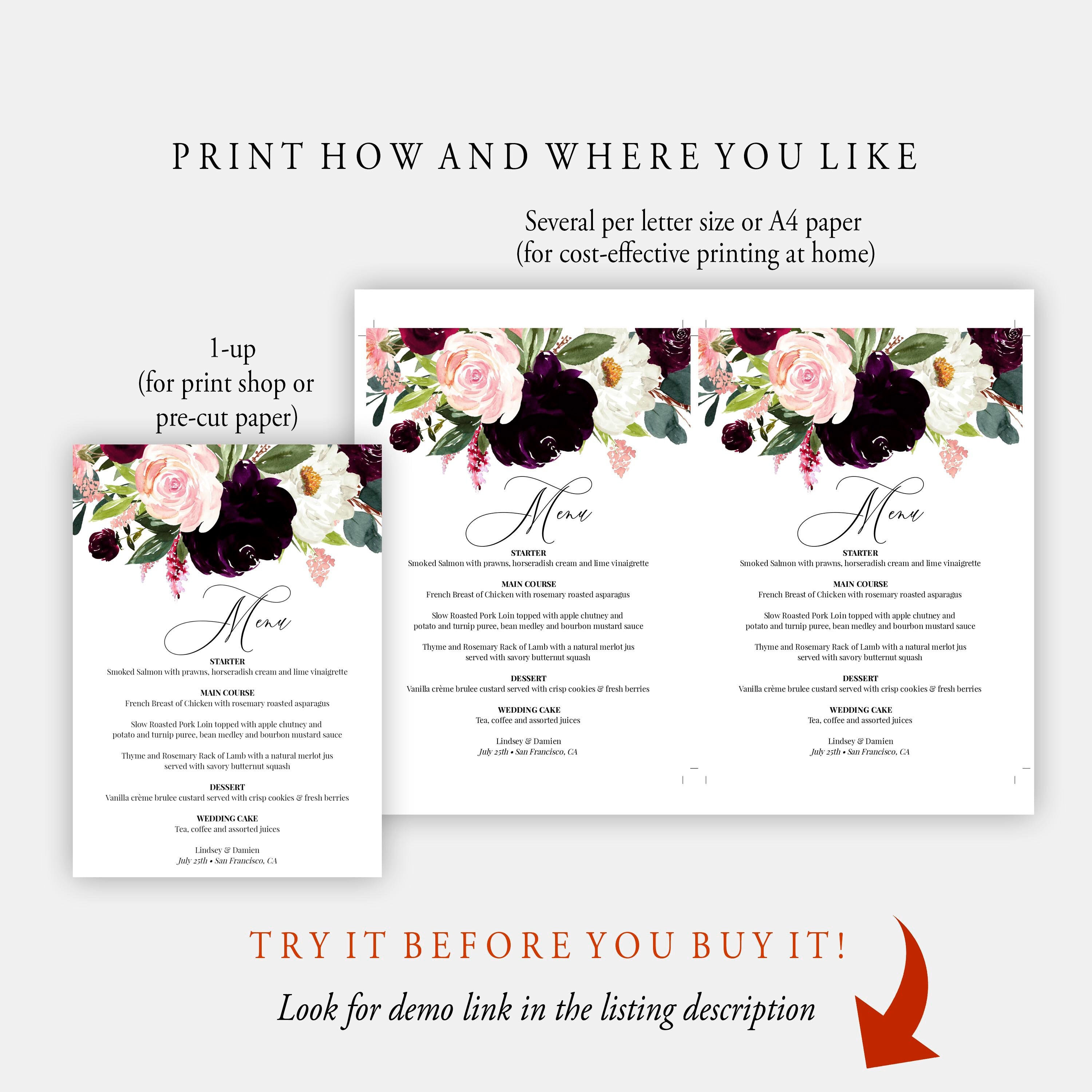 Boho Menu Template Fully Editable Menu Printable Wedding - Etsy