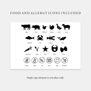 Place Card Template With Meal Icons, Editable Wedding Place Cards ...