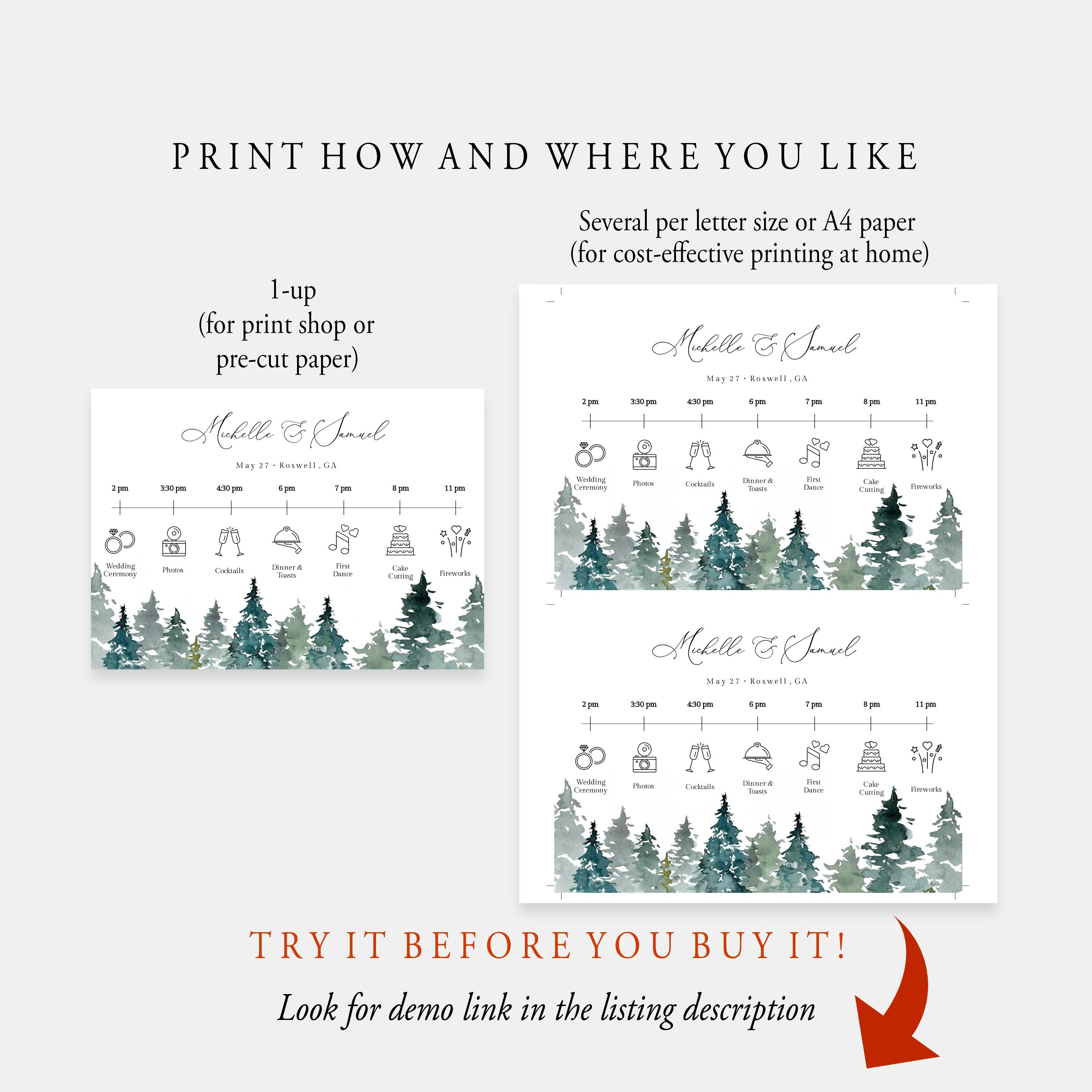 Forest Timeline Template Download Printable Wedding Day - Etsy