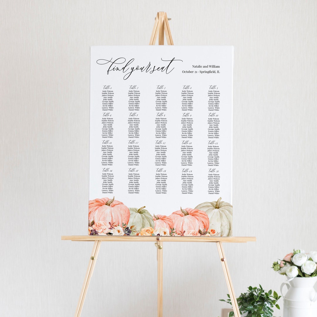 Pumpkin Wedding Seating Chart Template Download, Fall Wedding Seating ...
