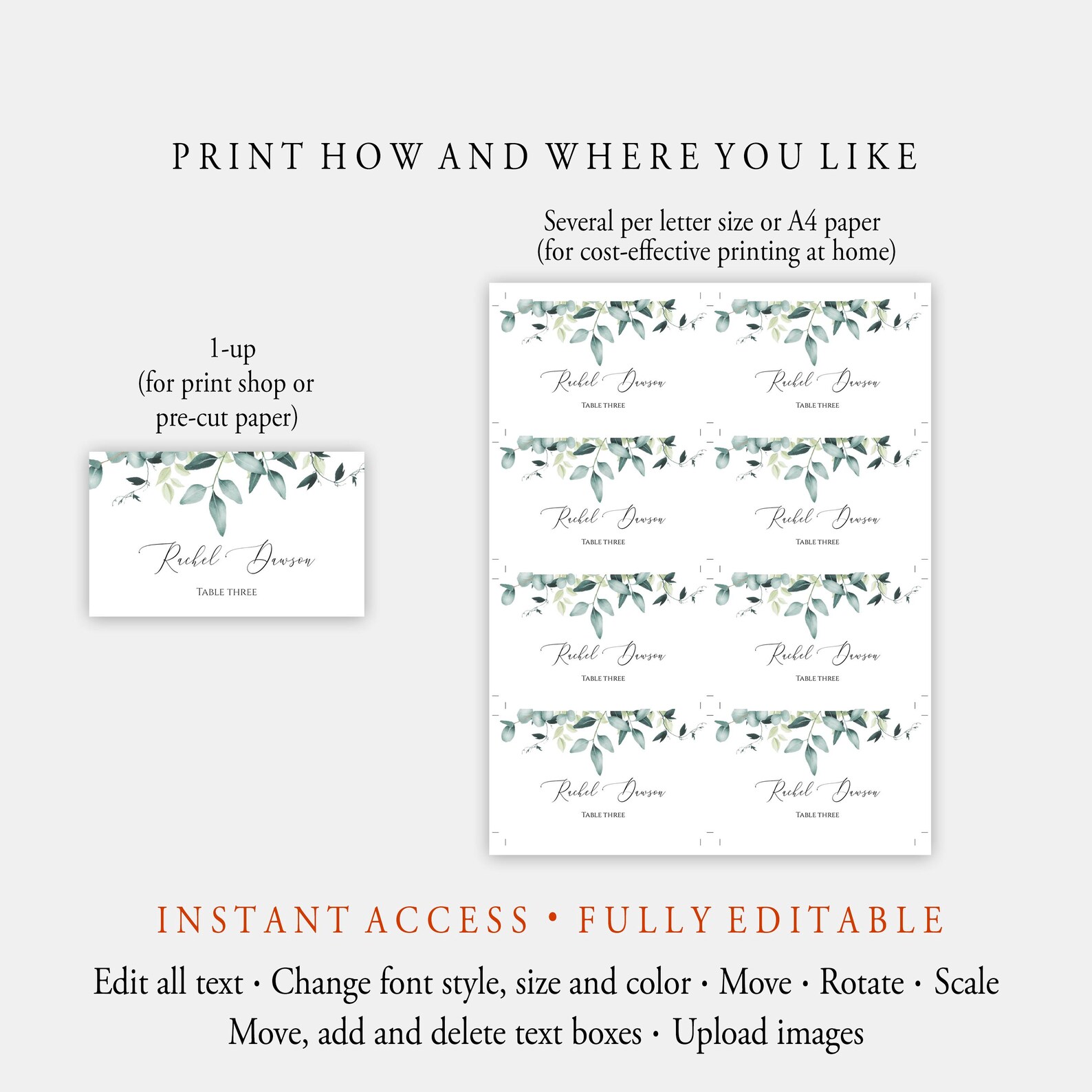 Greenery Place Card Template Editable Wedding Place Cards - Etsy