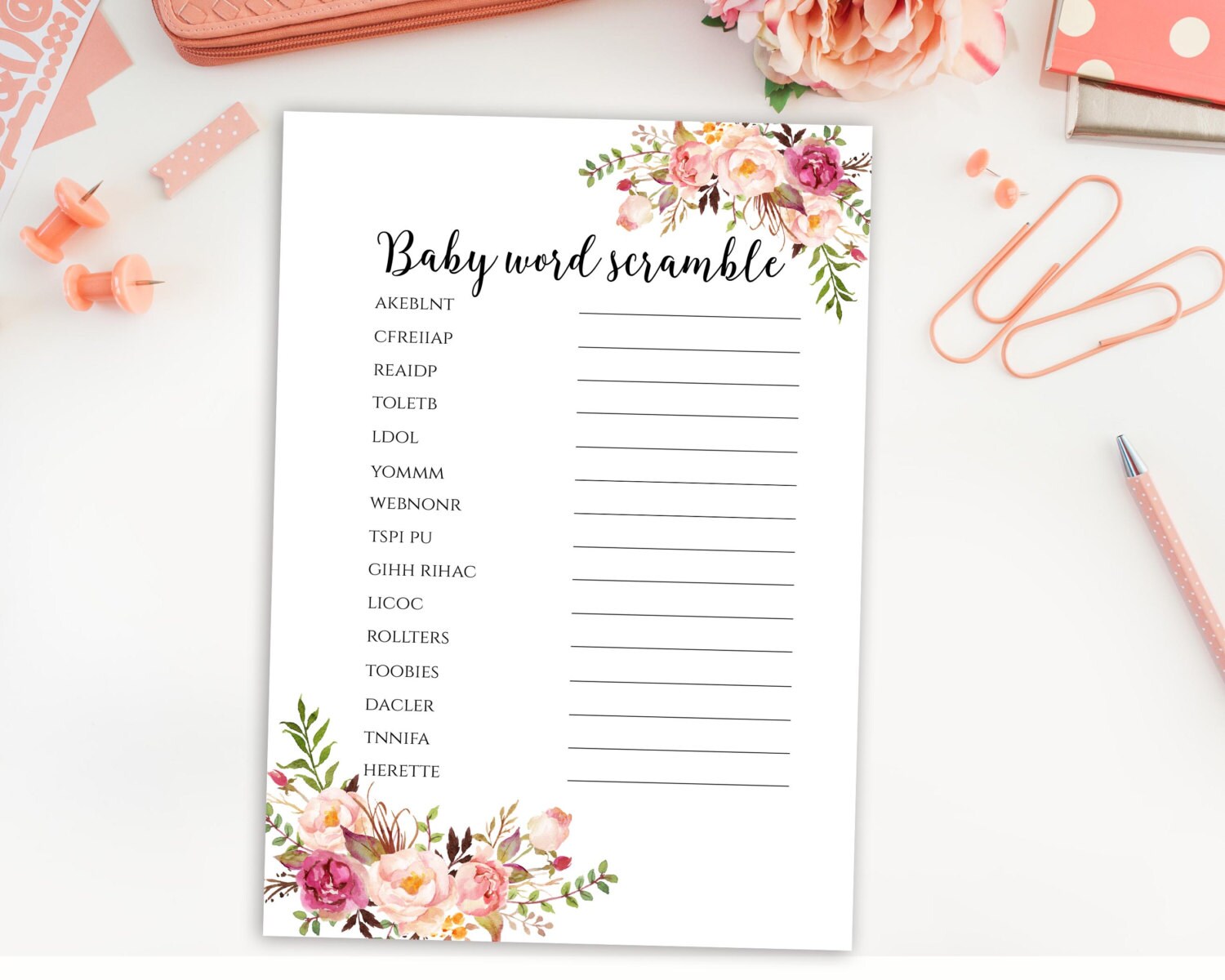 Baby Word Scramble Baby Shower Game Baby Word Scramble | Etsy