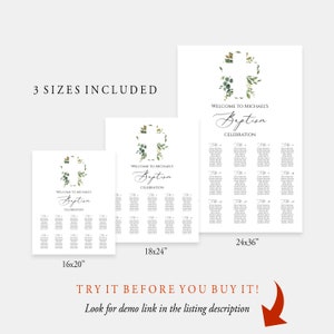 Baptism Seating Chart Template, Foliage Cross First Communion Seating ...