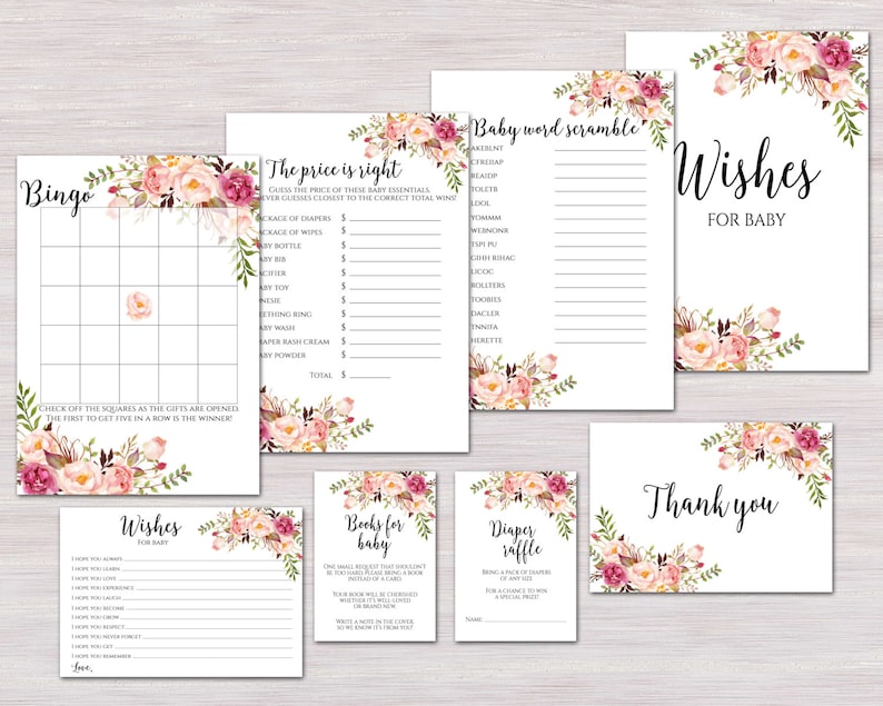 Baby Shower Games Package Floral Baby Shower Games Printable - Etsy