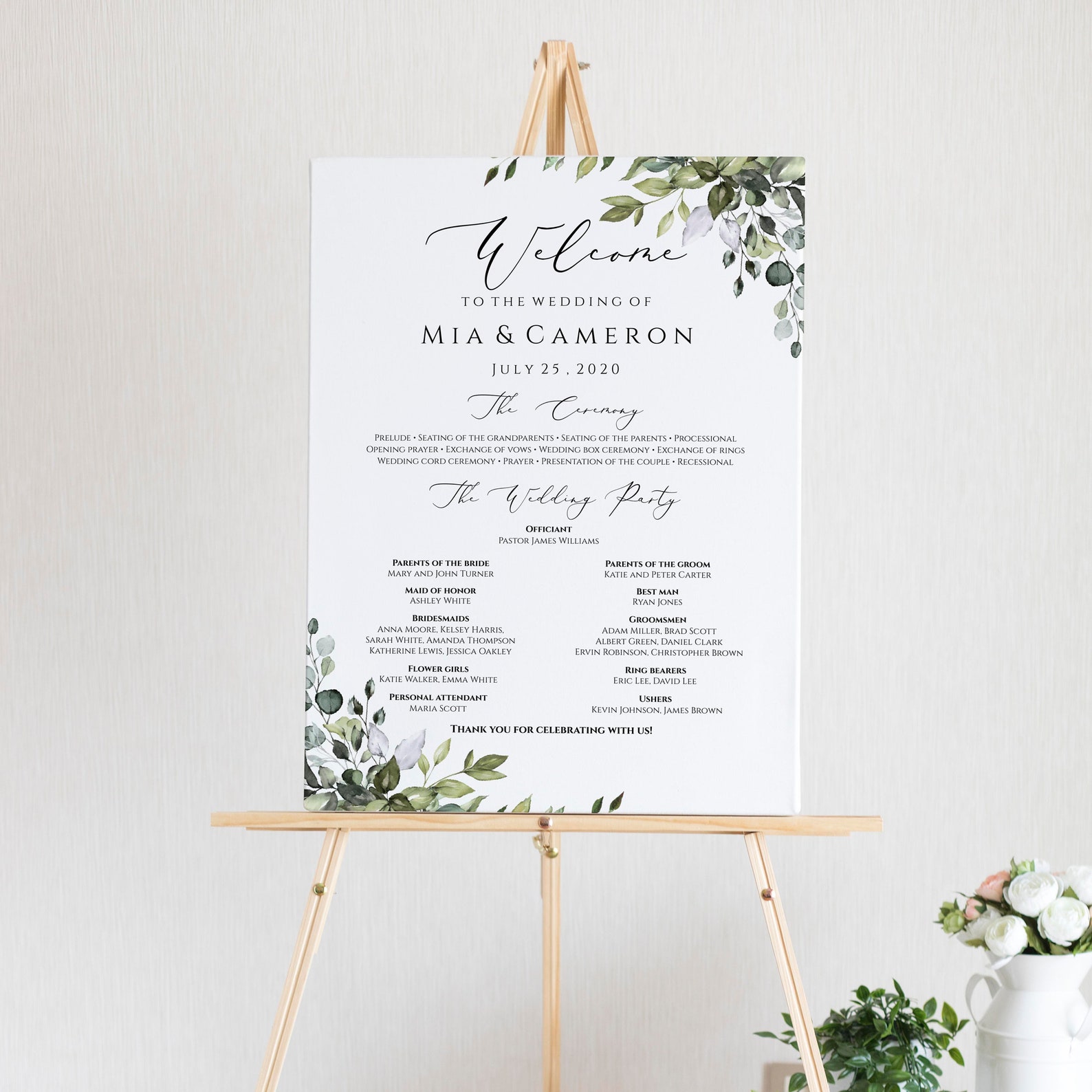 Greenery Wedding Program Poster Wedding Program Board - Etsy