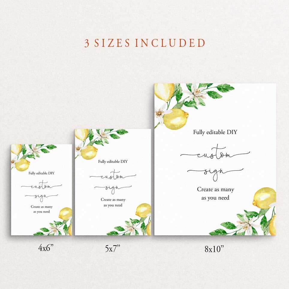 Custom Lemon Wedding Sign Template Self-Editable Sign | Etsy