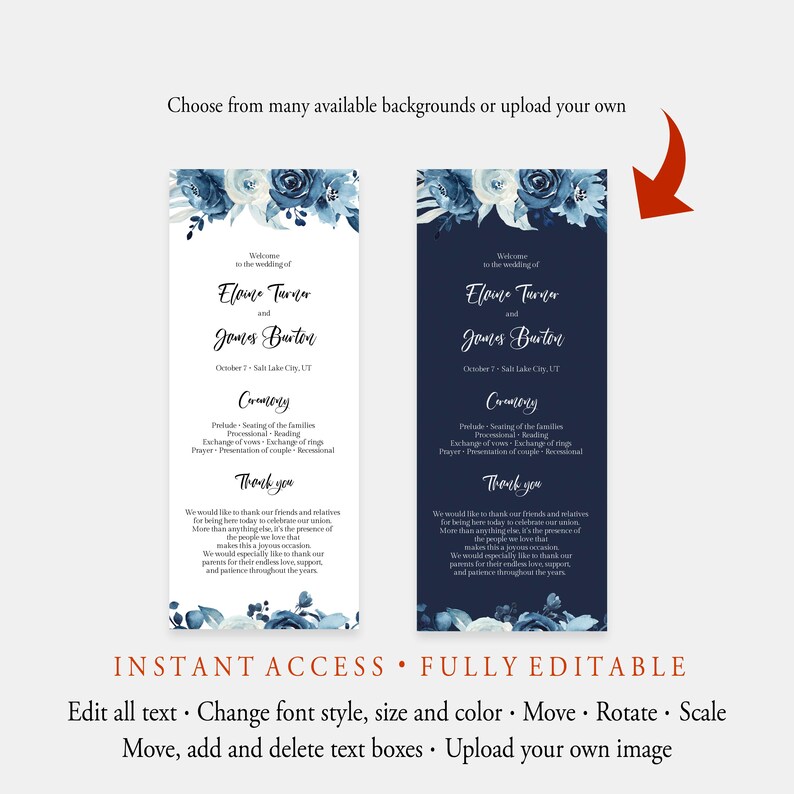 Blue and Silver Wedding Program Template Editable Printable - Etsy