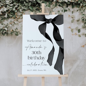 Birthday Welcome Sign Bow Welcome Poster Template Editable Black Bow ...