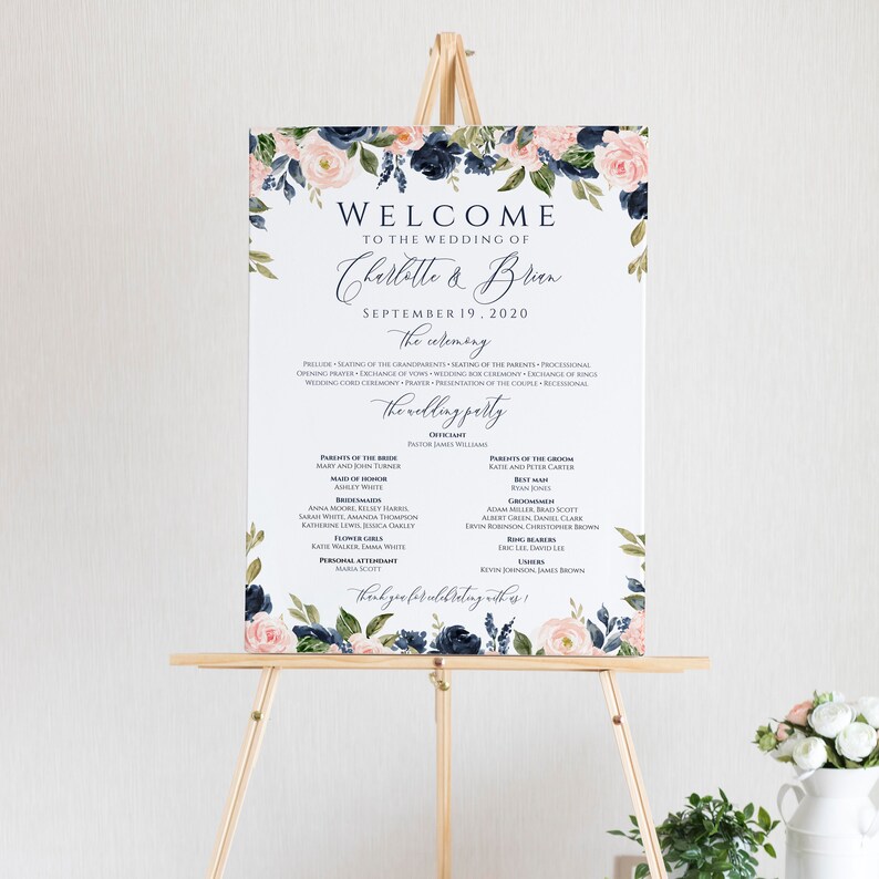 Blush and Navy Wedding Program Poster Wedding Program Board | Etsy