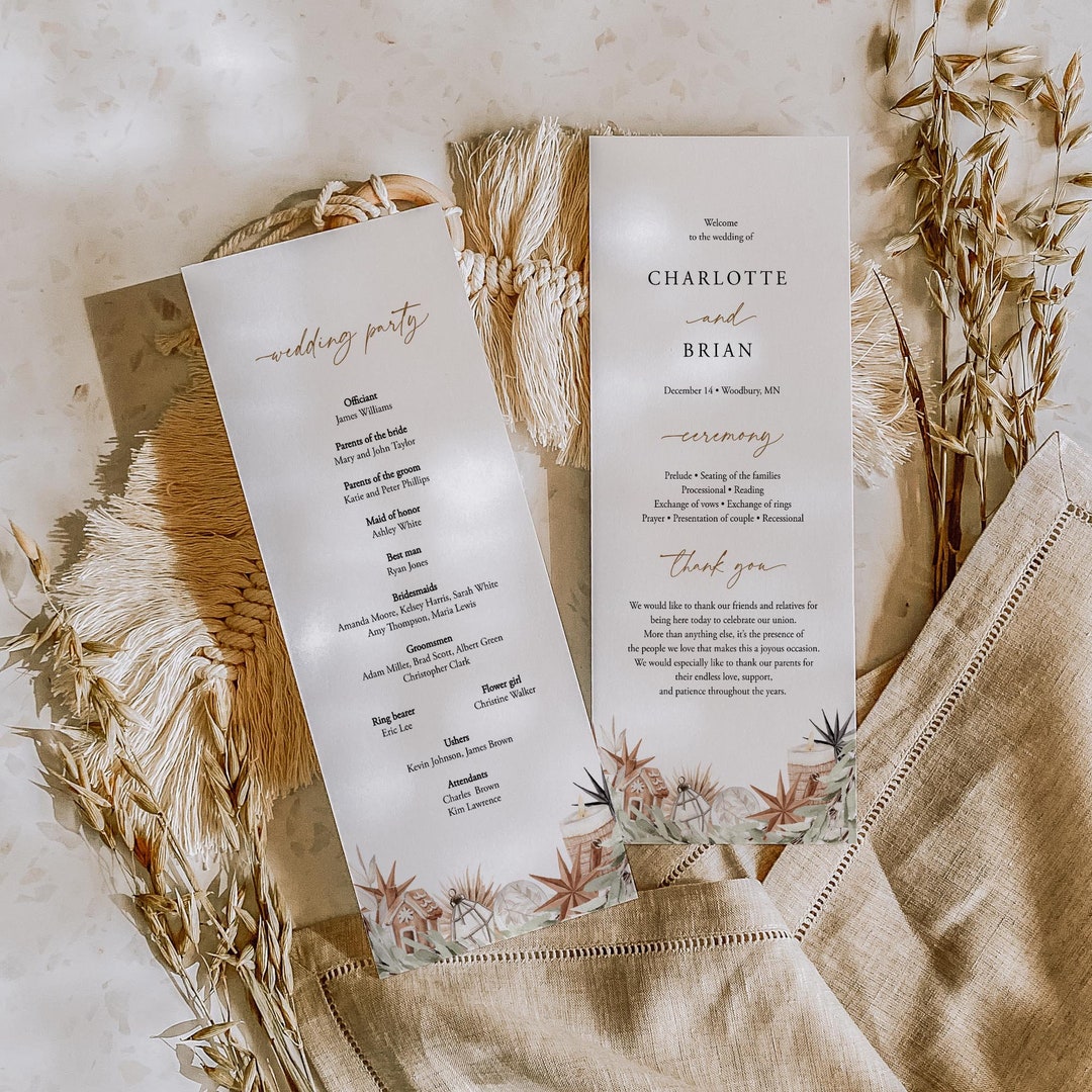 Custom Winter Wedding Program Printable Holiday Ceremony Template Download Christmas Wedding ...