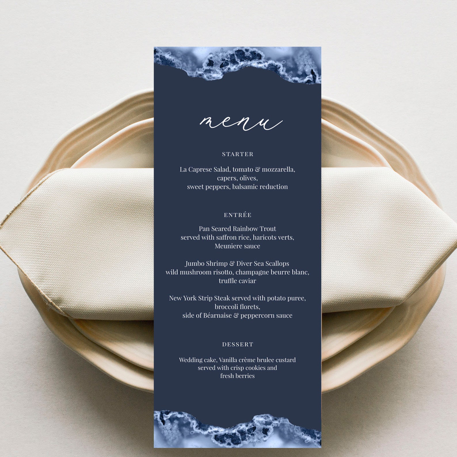Navy Waves Menu Template, Printable Ocean Wedding Menu Cards, DIY ...