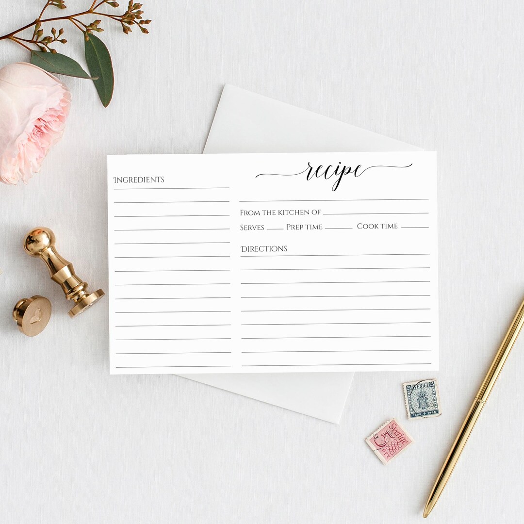 Printable Recipe Card Template, Instant Download, Recipe Cards 4x6, DIY ...