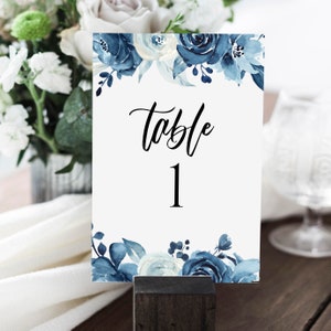 Blue and Silver Table Number Template, Wedding Table Numbers Printable ...