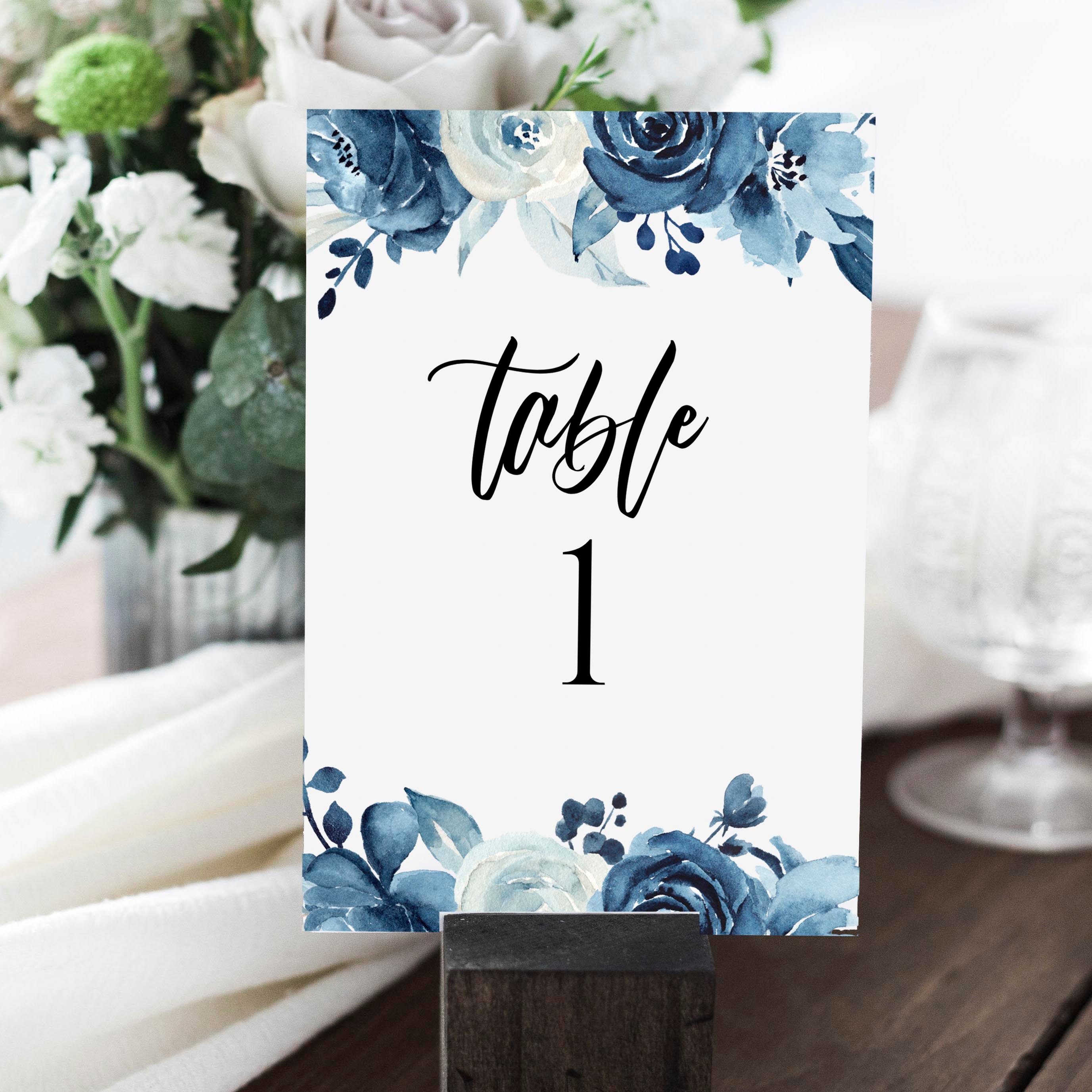 Blue And Silver Table Number Template Wedding Table Numbers | Etsy