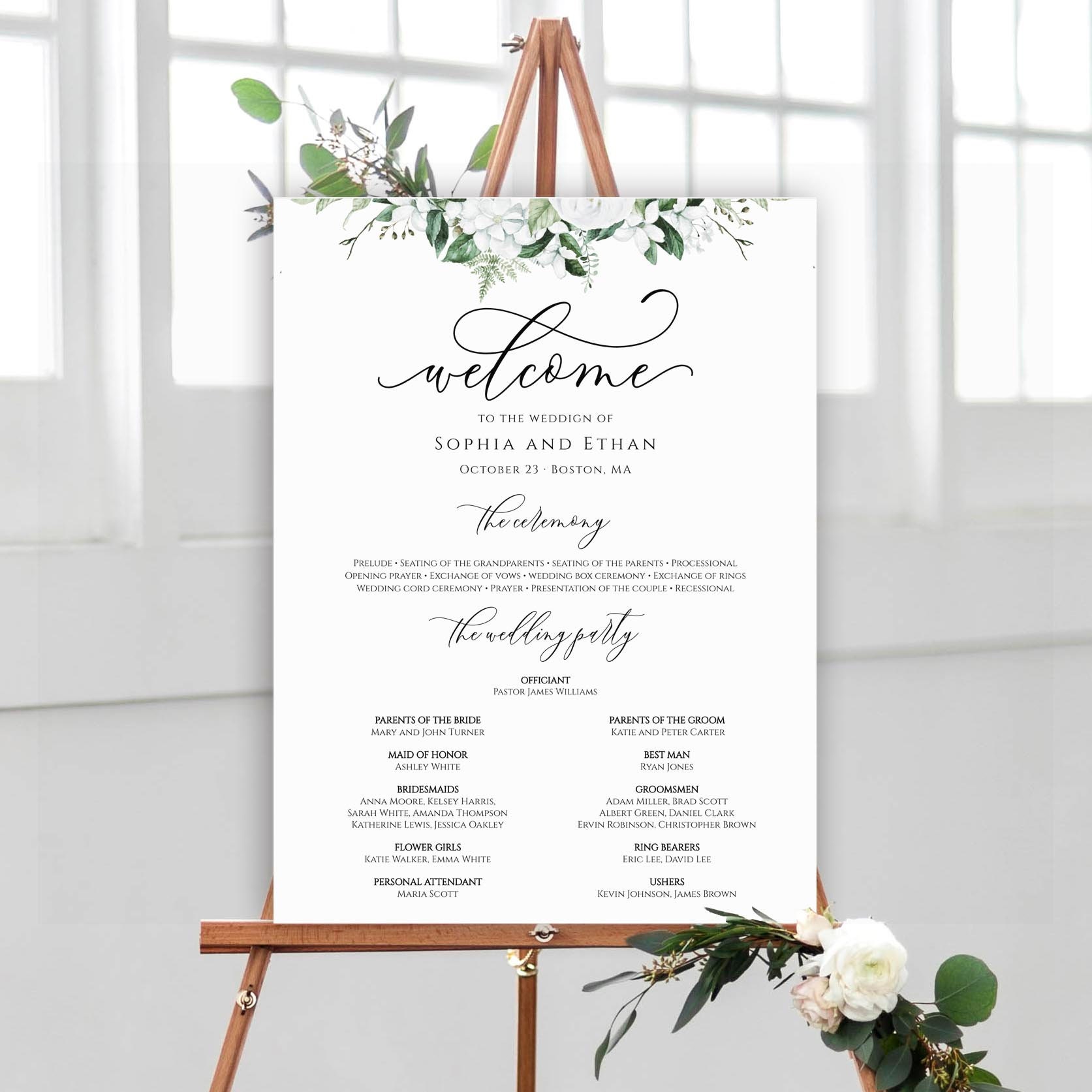 Greenery Wedding Program Poster Large Wedding Program Board - Etsy