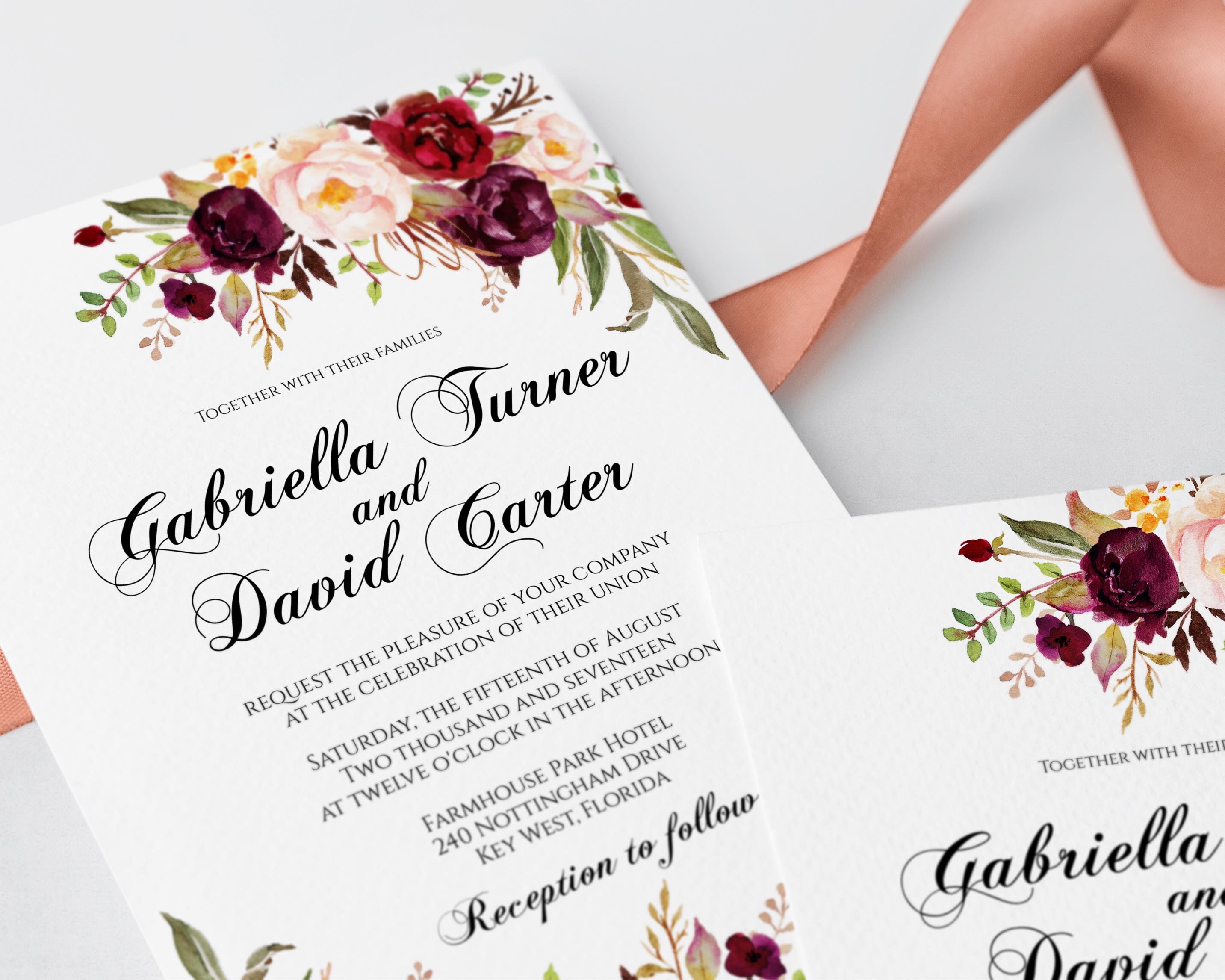 Printable Wedding Invitation Marsala Wedding Invitation - Etsy