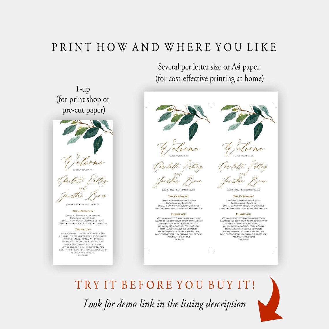 Editable Wedding Program Template Fully Editable Two Sided | Etsy