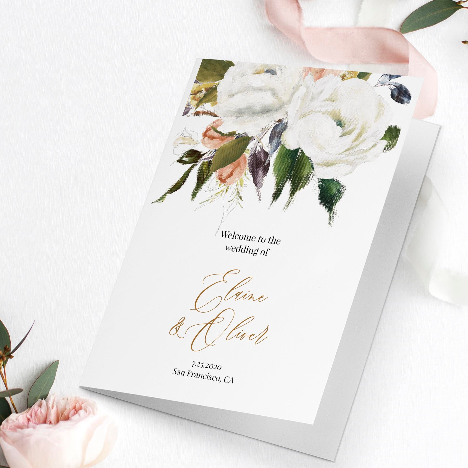 Folded Wedding Program Template Fully Editable Templett - Etsy