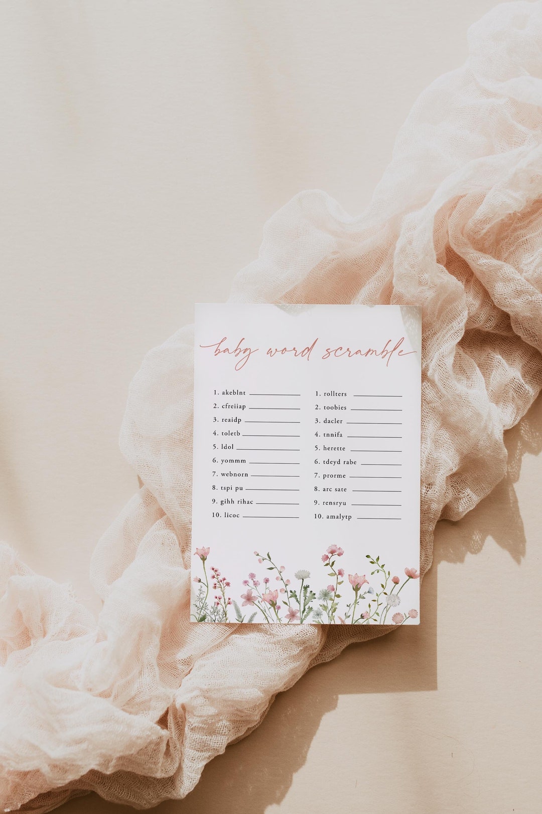 Wildflower Word Scramble Game Summer Girl Baby Shower Activity Floral ...