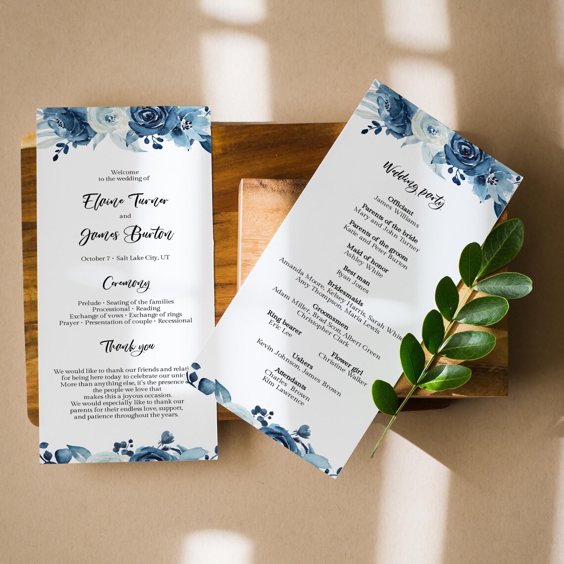 Blue and Silver Wedding Program Template Editable Printable - Etsy