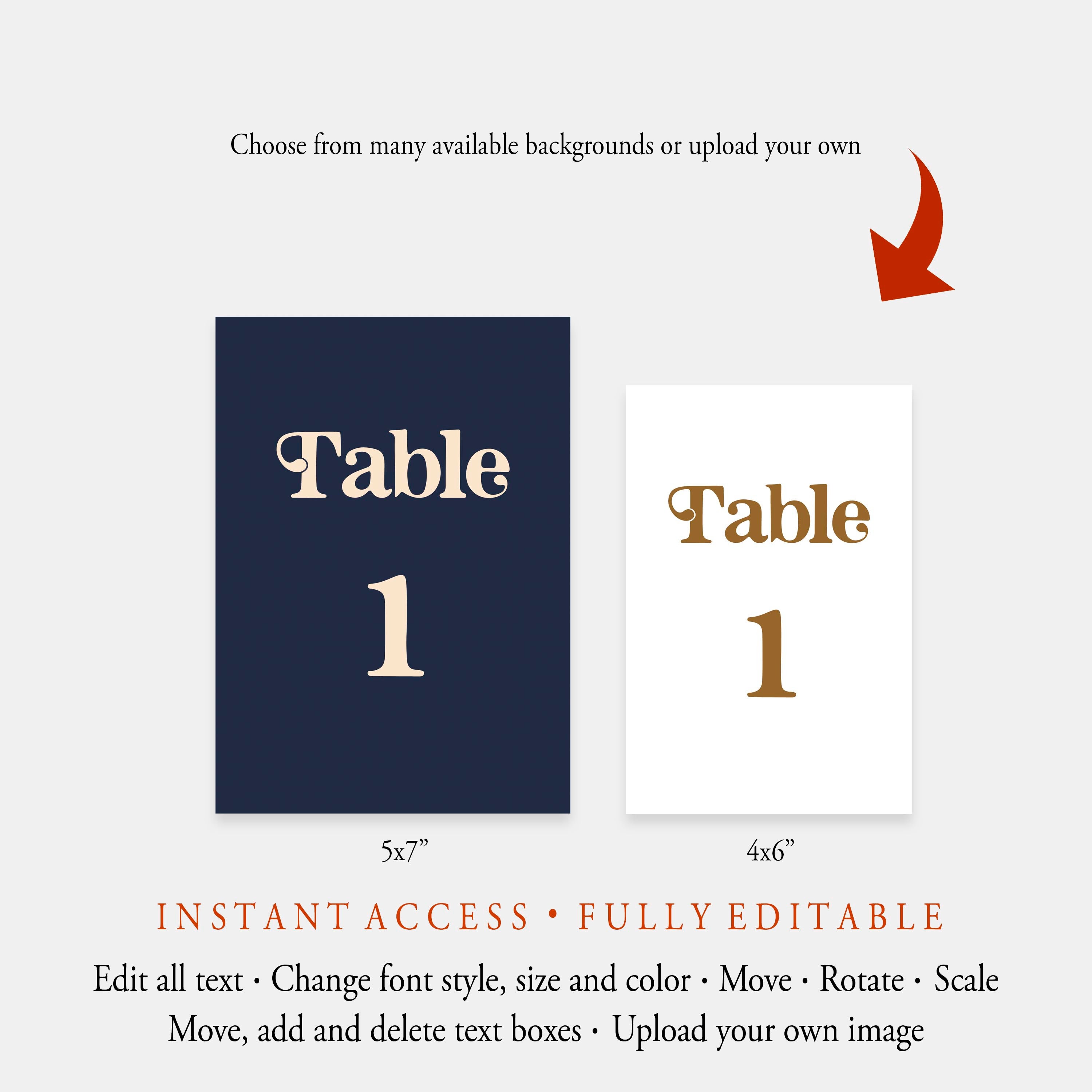 Vintage Wedding Table Number Template Editable Table Numbers | Etsy