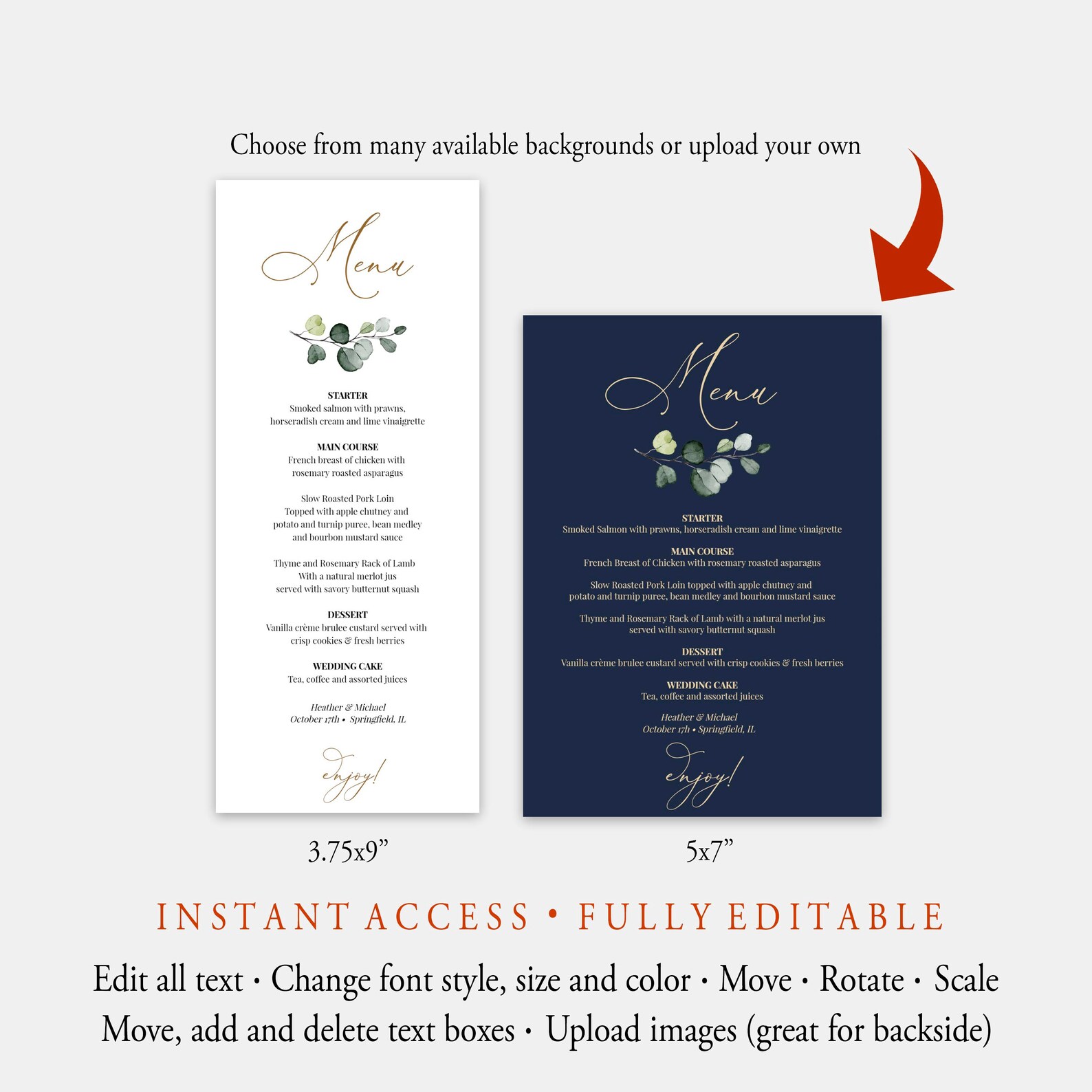 Foliage Wedding Menu Template Instant Download Fully | Etsy