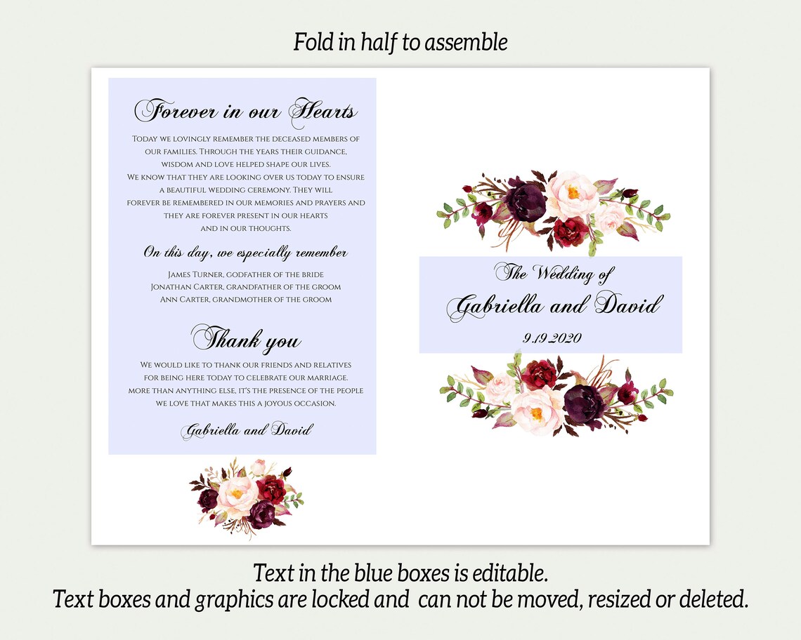 Folded Wedding Program Template Folded Ceremony Template - Etsy
