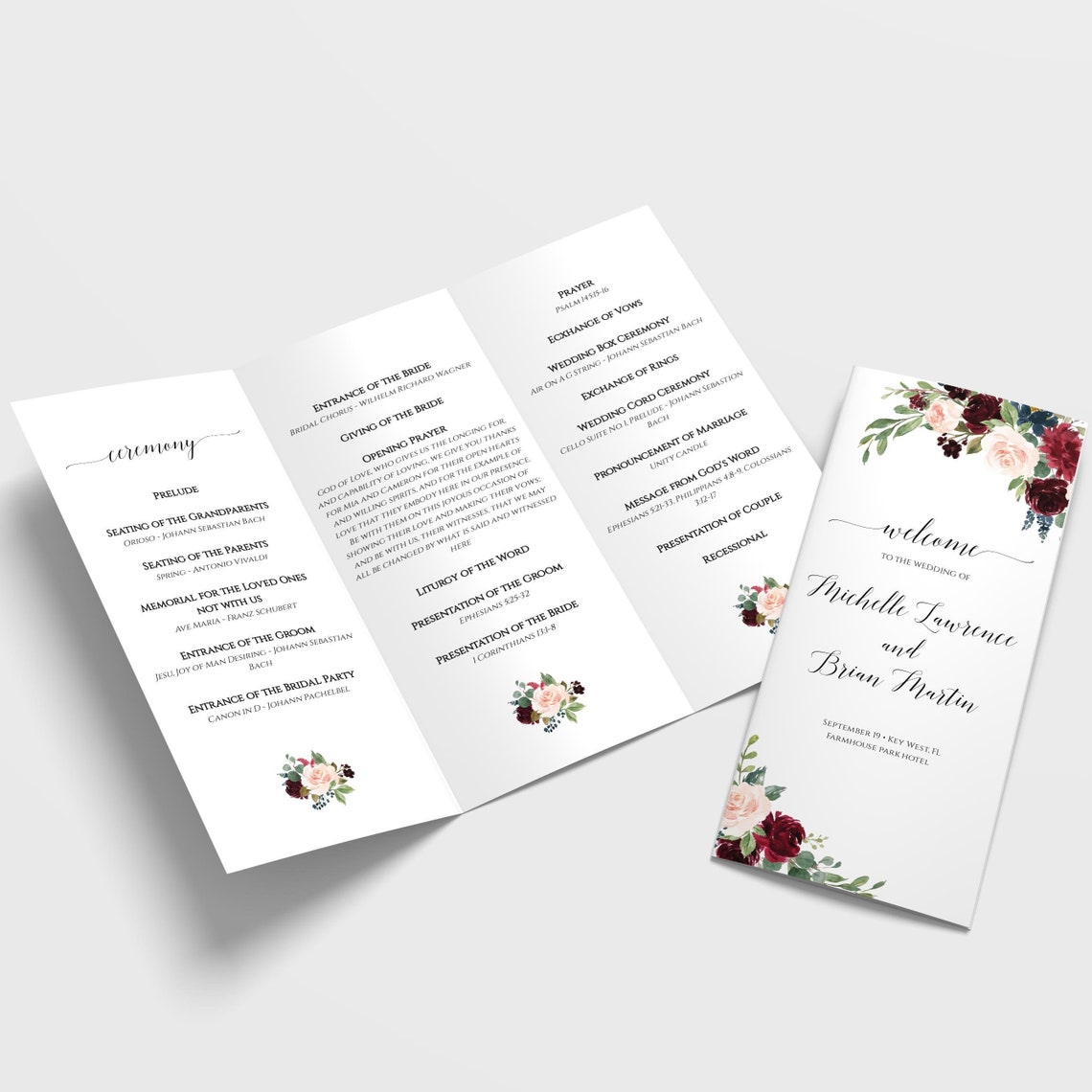 Editable Tri-fold Wedding Program Template Order of Service | Etsy