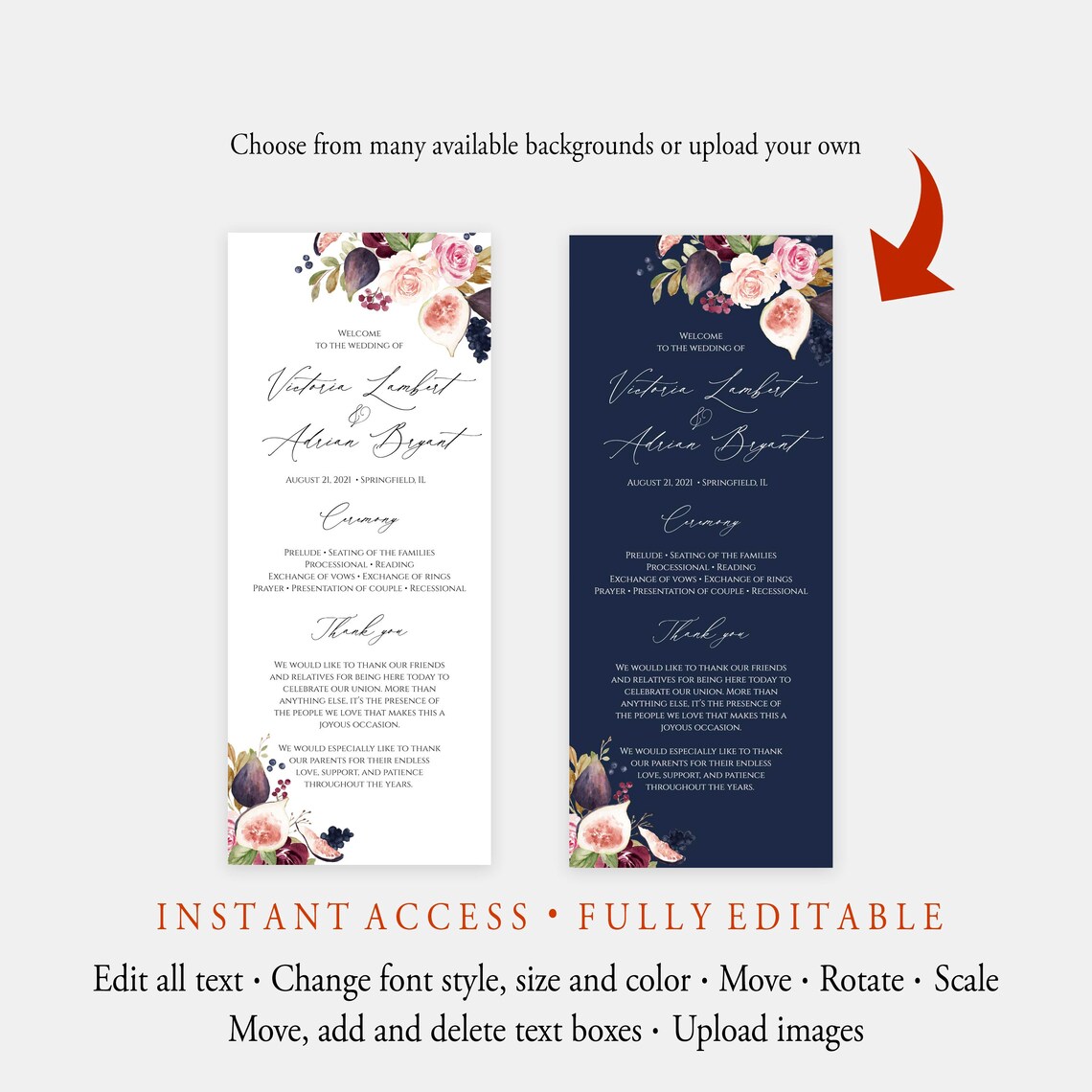 Summer Wedding Program Template Editable Printable Ceremony - Etsy