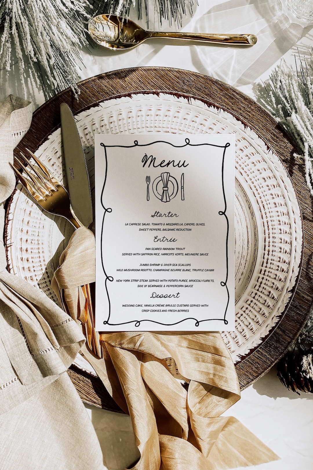 ANY COLOR Menu Template Whimsical Wedding Menu Dinner Menu Wavy Border ...
